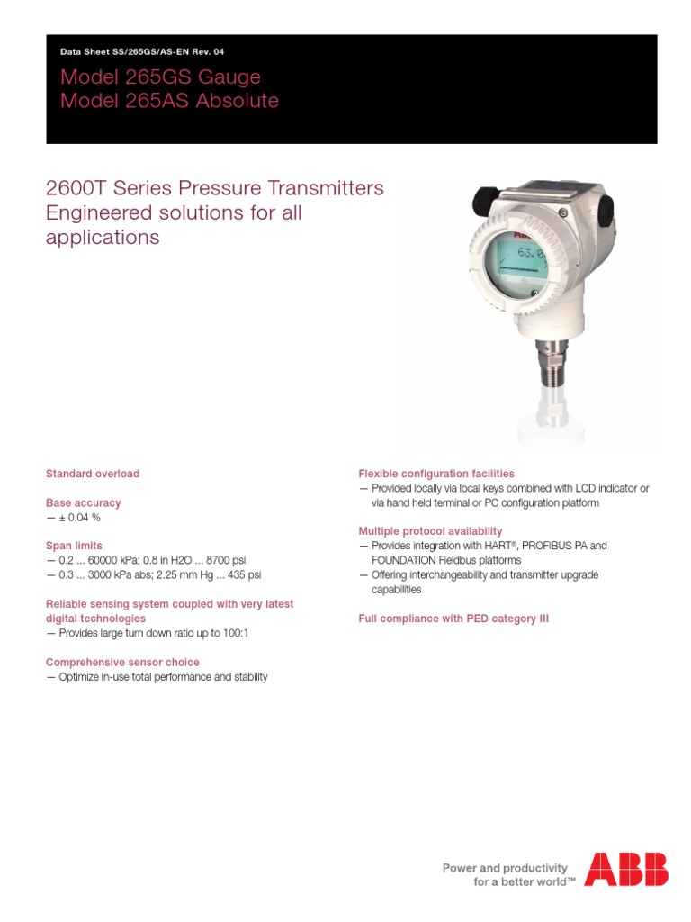 Model 265GS Gauge Model 265AS Absolute: 2600T Series Pressure ...