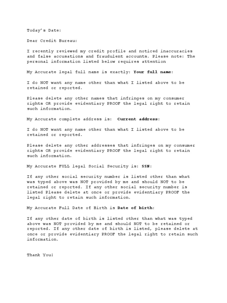 First Dispute W PBI Deletion Request Letter | PDF | Social Security ...