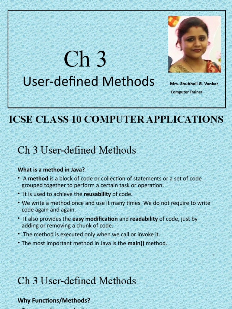 User Defined Methods Icse Class 10 Computer Applications Pdf Method Computer Programming 