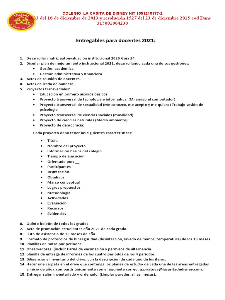 Entregables para Docentes 2021 | PDF