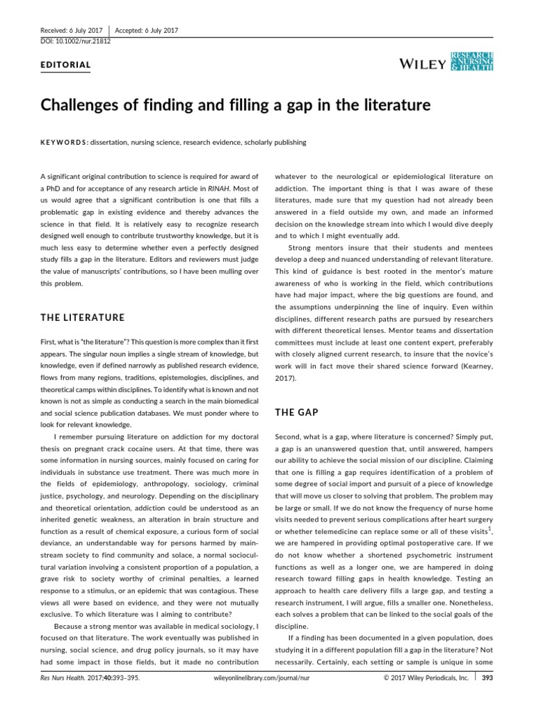 Challenges of Finding and Filling A Gap in The Literature: Editorial ...