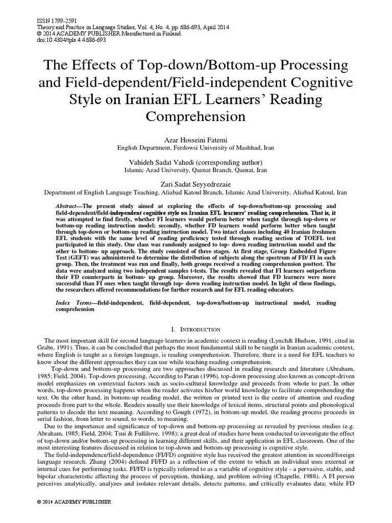 Botoom Up Top Down Processing | PDF | Reading Comprehension | Top Down ...
