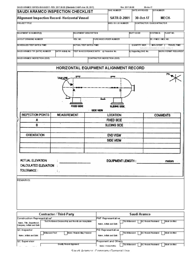 Saudi Aramco Inspection Checklist: Alignment Inspection Record ...
