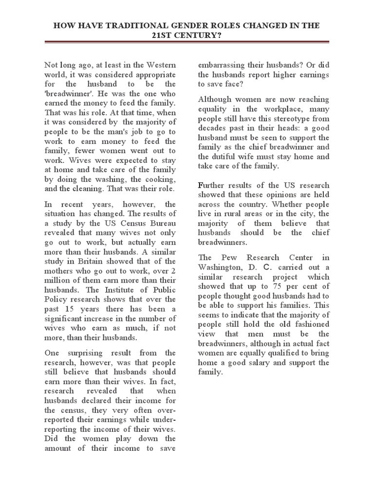 How Have Traditional Gender Roles Changed in The 21ST Century | PDF ...