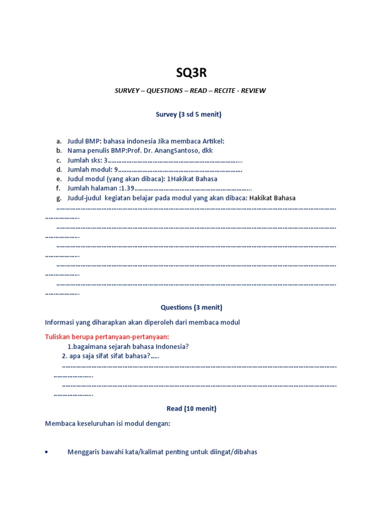 Lembar Kerja SQ3R | PDF