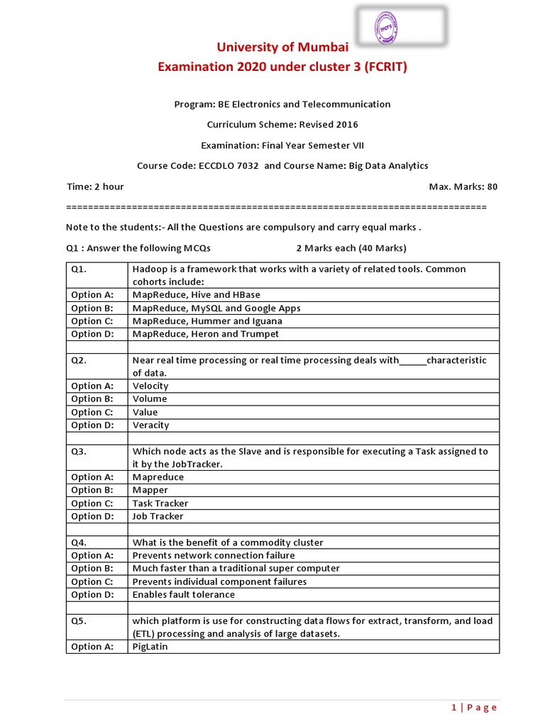 Extc Sem 7 Bda R-2016 | PDF | Map Reduce | Apache Hadoop