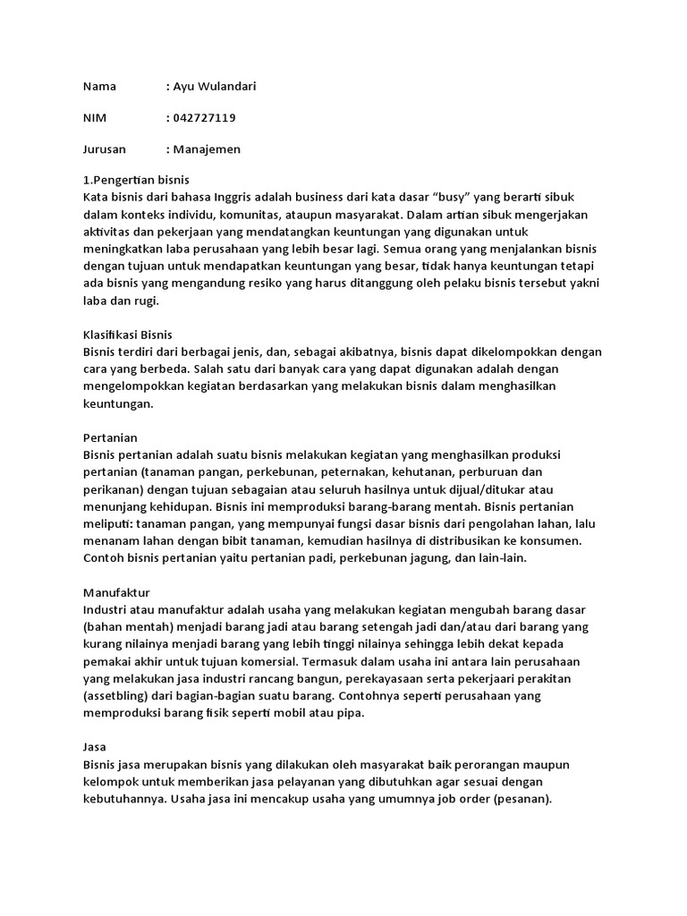 Tugas 2 Pengantar Bisnis | PDF | Bisnis