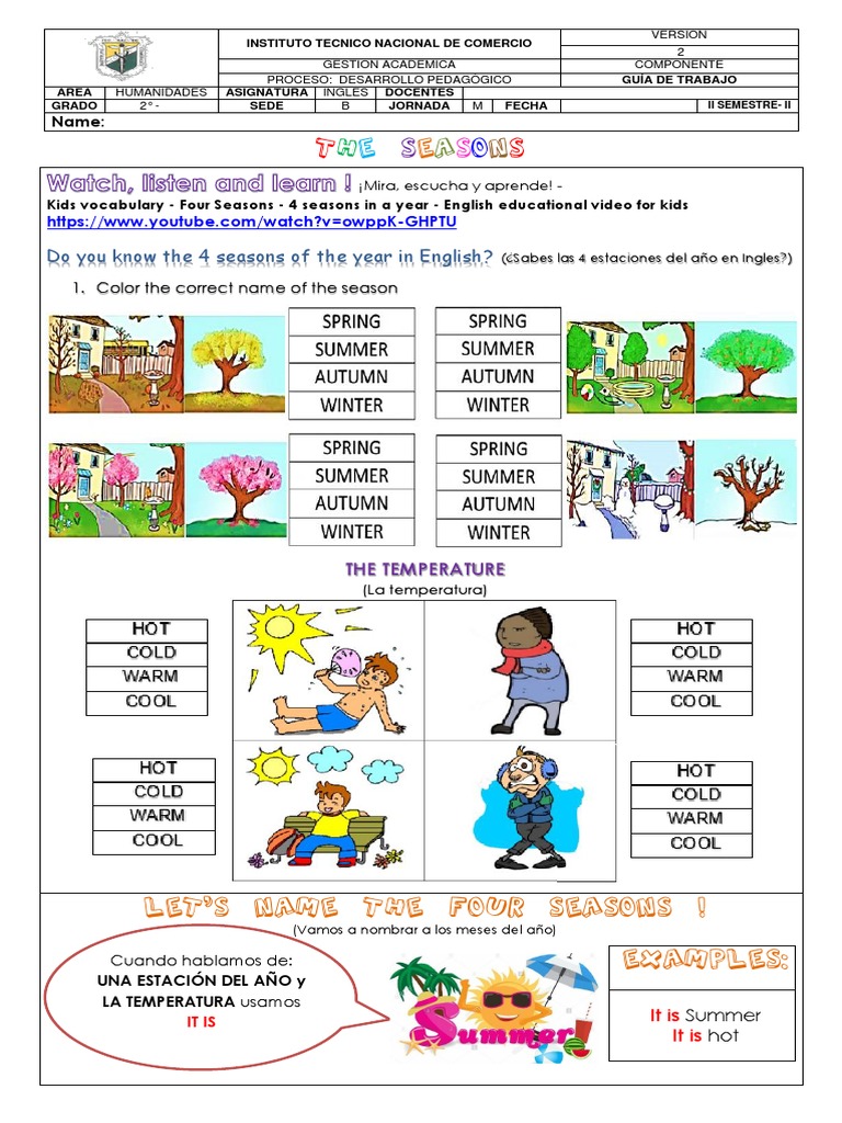 Las 4 estaciones del año en inglés | PDF
