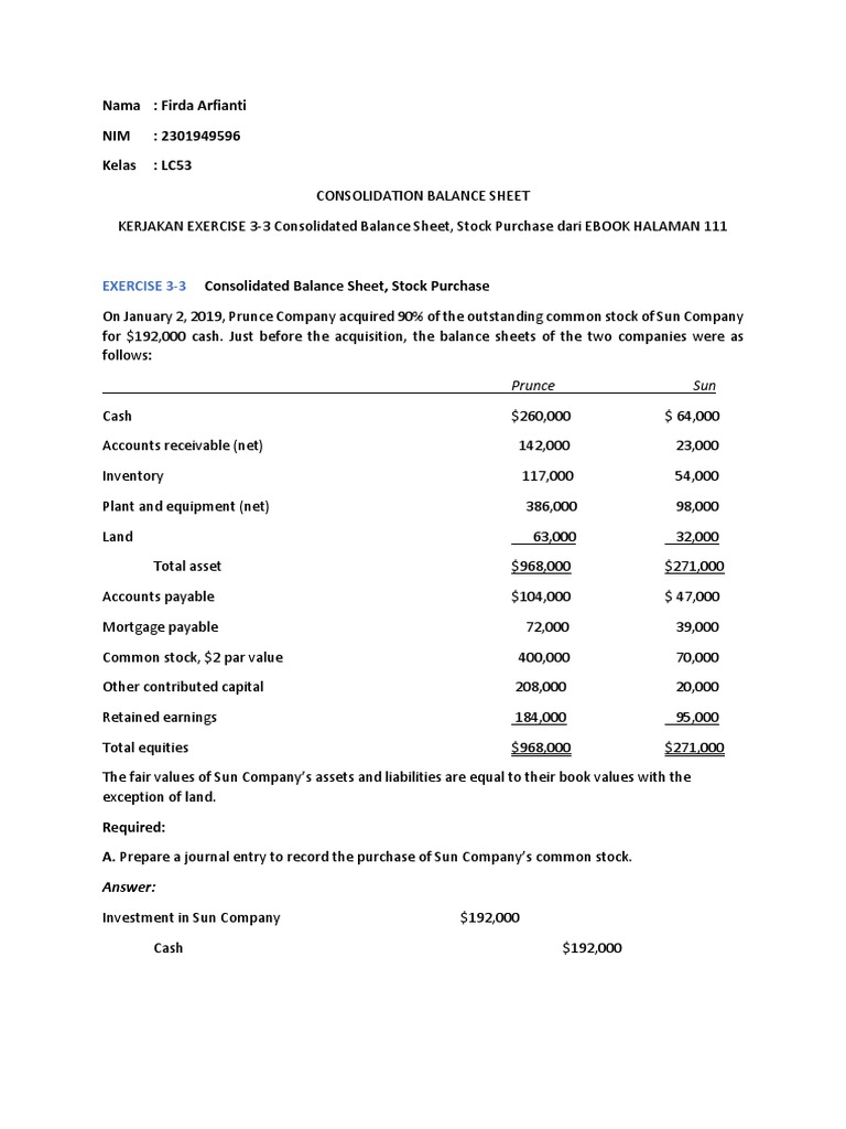 Consolidated Balance Sheet Example | PDF | Balance Sheet | Equity (Finance)