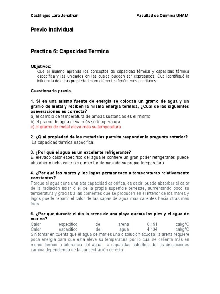 Capacidad Térmica Específica y Capacidad Térmica | PDF | Capacidad ...