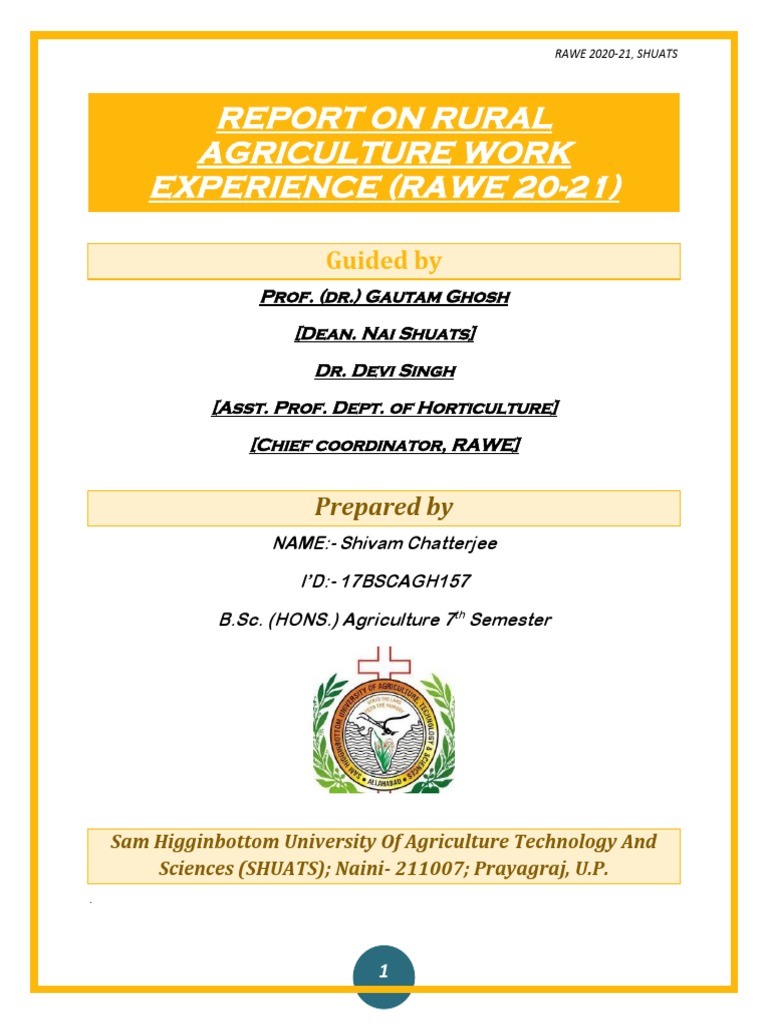Report On Rural Agriculture Work Experience (Rawe 20-21) : Guided by ...