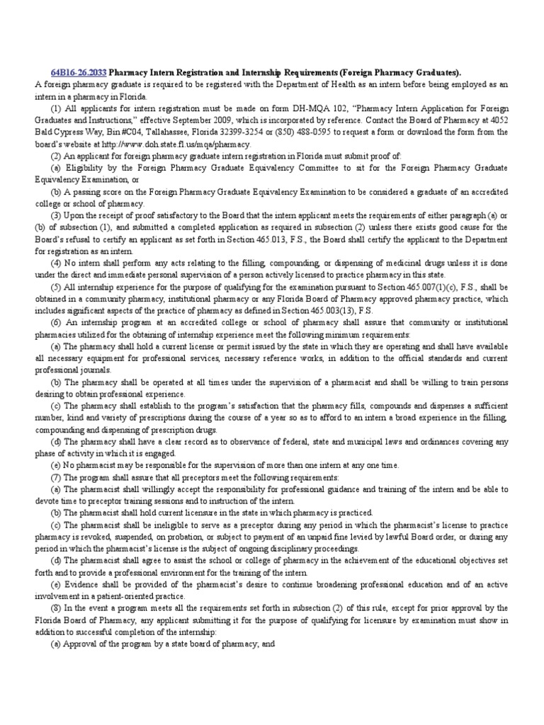 Pharmacy Intern Registration and Internship Requirements (Foreign ...