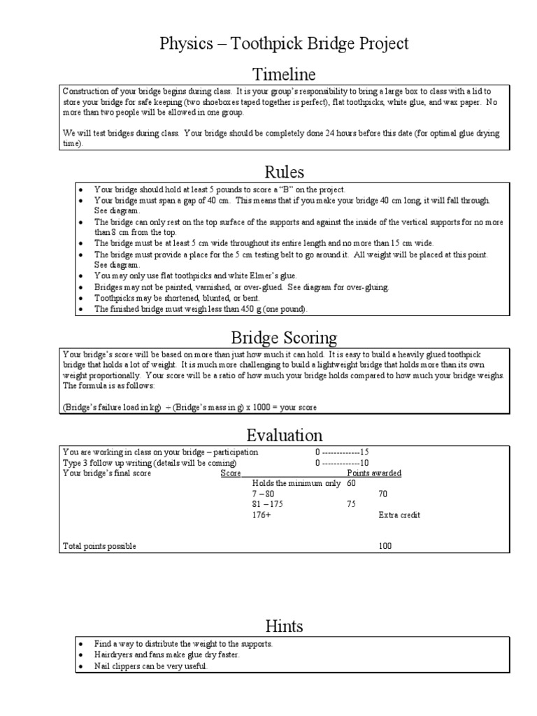 Toothpick Bridge Project: A Physics Challenge to Design and Construct a ...