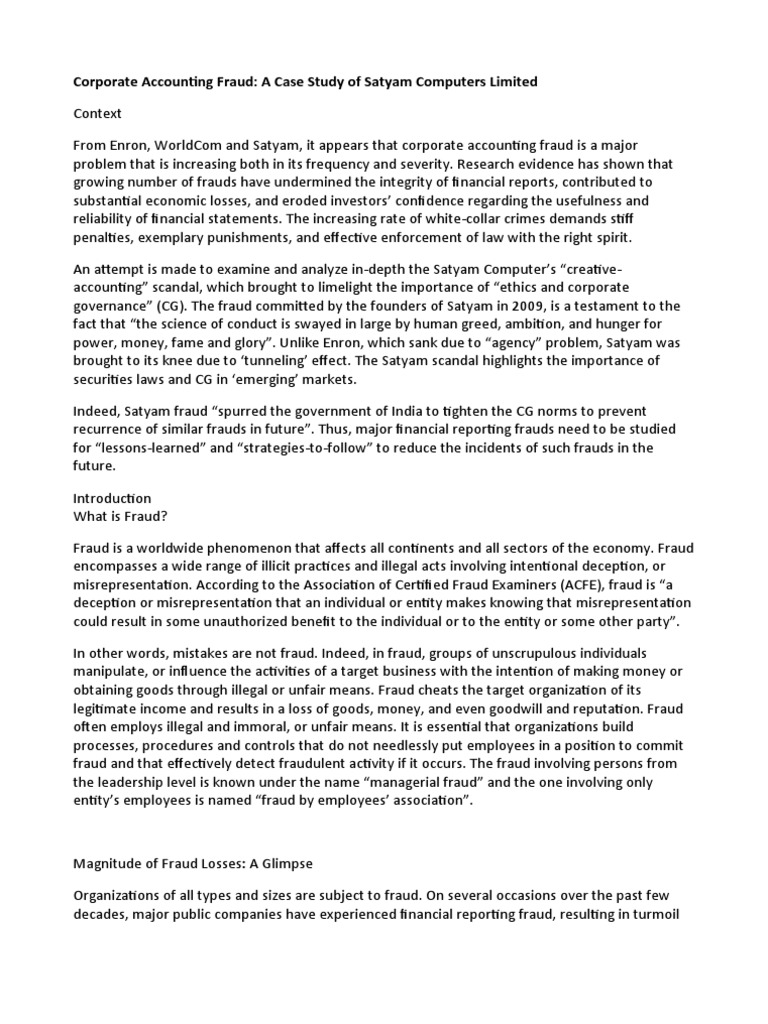 Satyam Scandal: Lessons in Governance | PDF | Accounting | Fraud