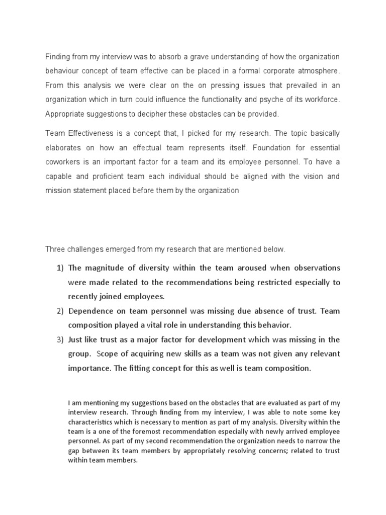 OB Interview Assignment | PDF | Psychology | Cognition