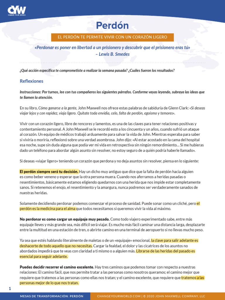 EL PERDÓN - Mesas - Transform - Forgiveness-CYW | PDF | Perdón
