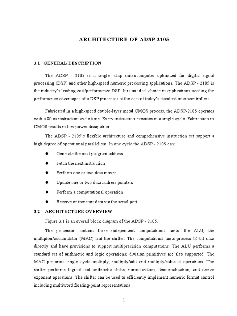 Architecture of Adsp 2105 | PDF | Digital Signal Processor | Central Processing Unit