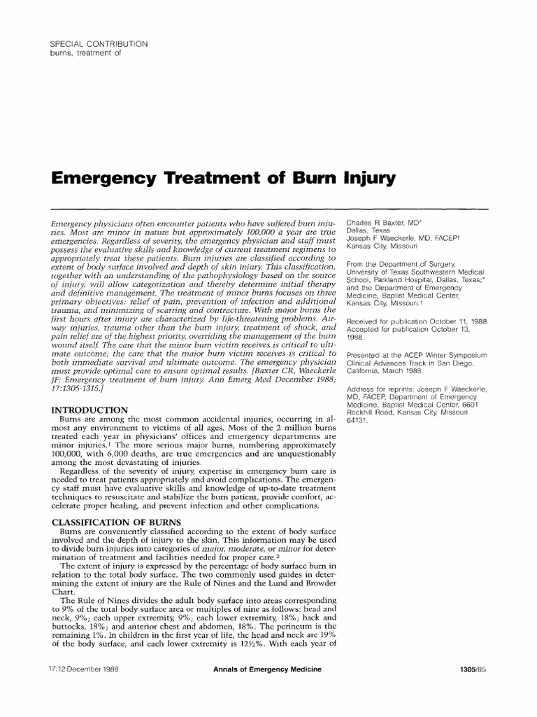 Emergency Treatment of Burn Injury | PDF | Burn | Wound