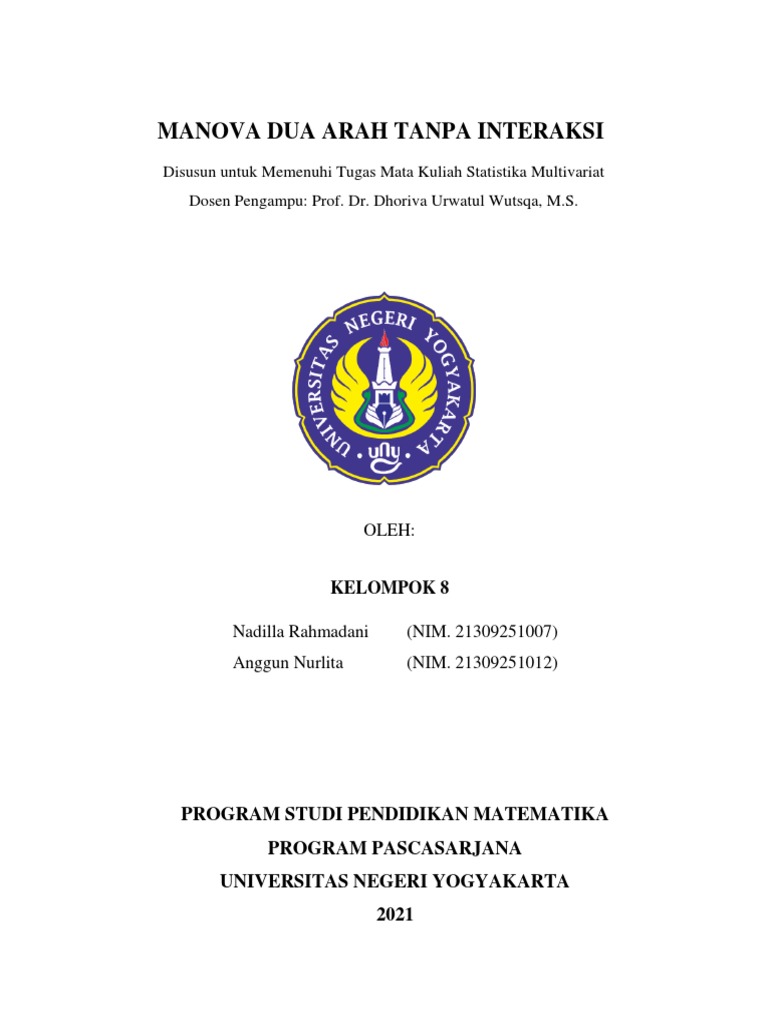 MANOVA Dua Arah Tanpa Interaksi | PDF