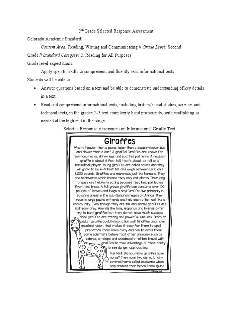 2nd Grade Giraffe Quiz | PDF | Giraffe | Zoology