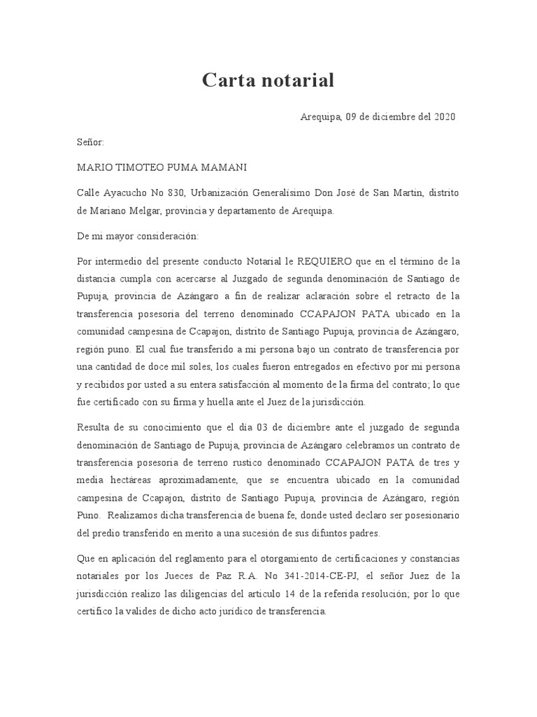 MODELO Carta Notarial | PDF | Trucos de confianza | Justicia