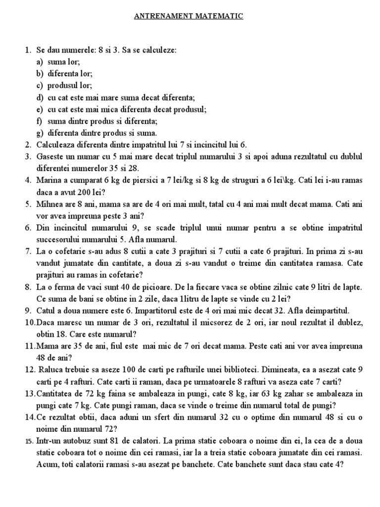 Antrenament Matematic | PDF