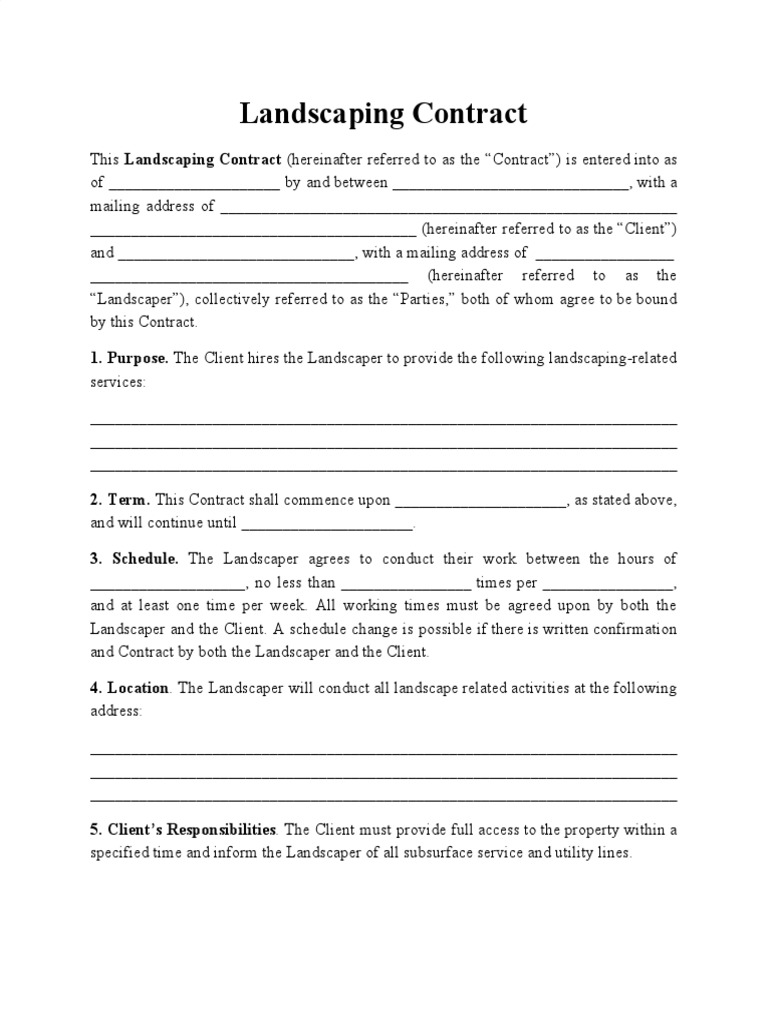 Main Landscaping Contract Template | PDF | Indemnity | Law Of Obligations