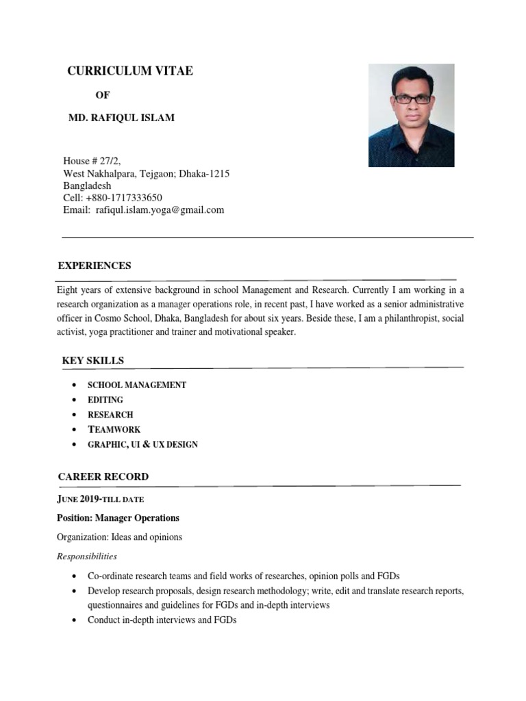 CV of Rafique May2021 | PDF | Bangladesh | Cognition