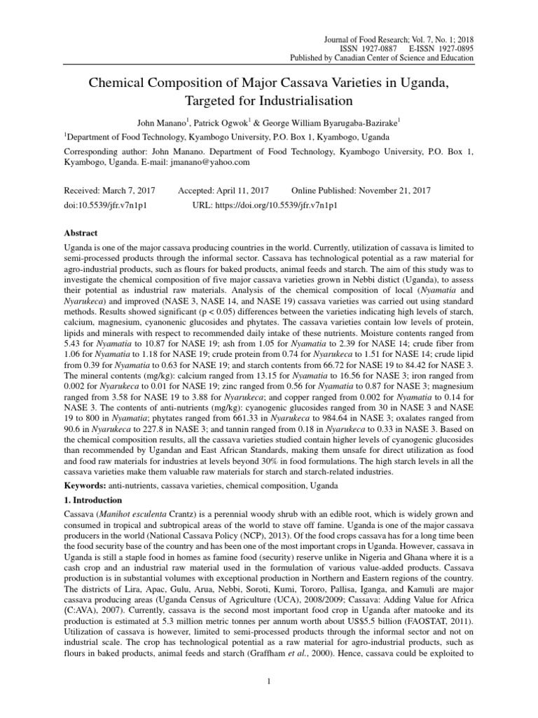 Chemical Composition of Major Cassava Varieties in | PDF | Magnesium ...