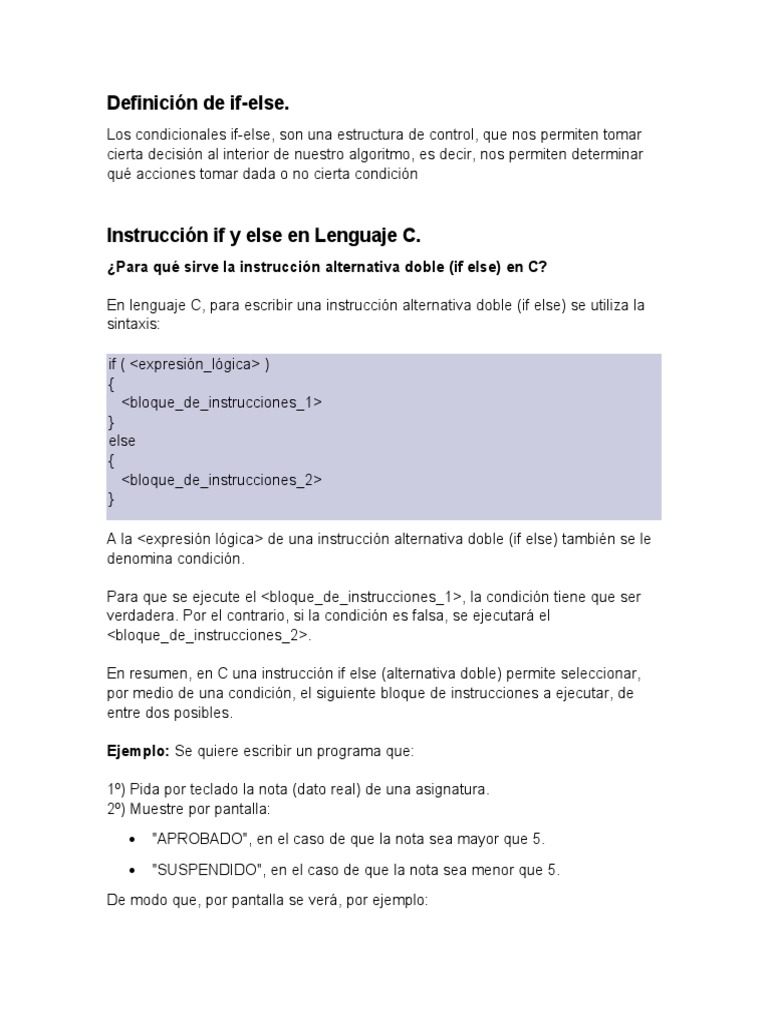 Definición de If-Else. Lazaro Gasca Ferreyra 101 | PDF | C (lenguaje de ...