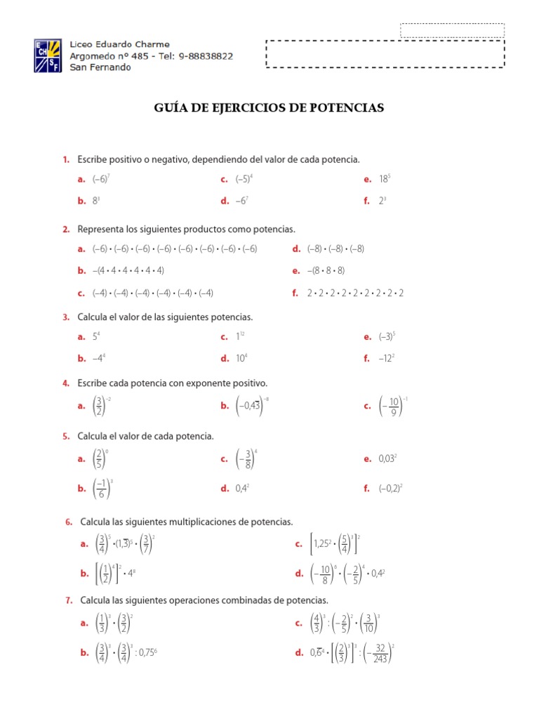 Ejercicios de Potencias Resueltos | PDF