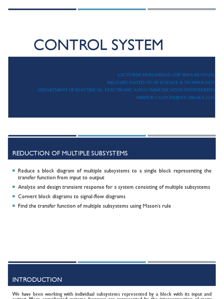 Reduction Of Multiple Subsystems Pdf Control Engineering Computer