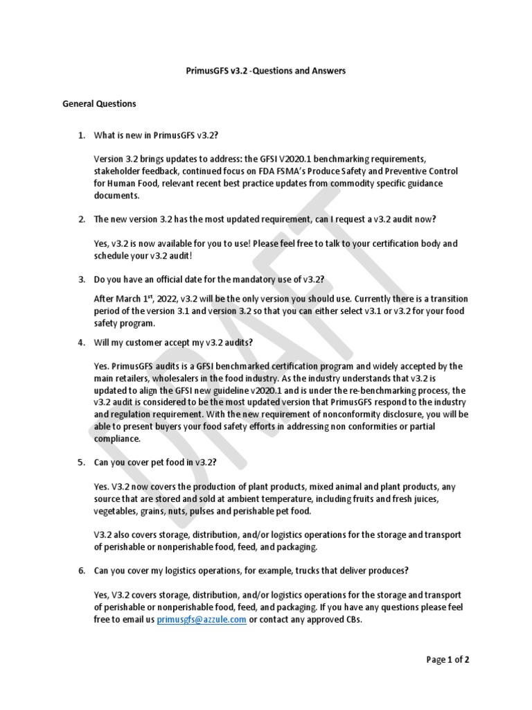 Primusgfs V3.2 - Questions and Answers | PDF | Foods | Business