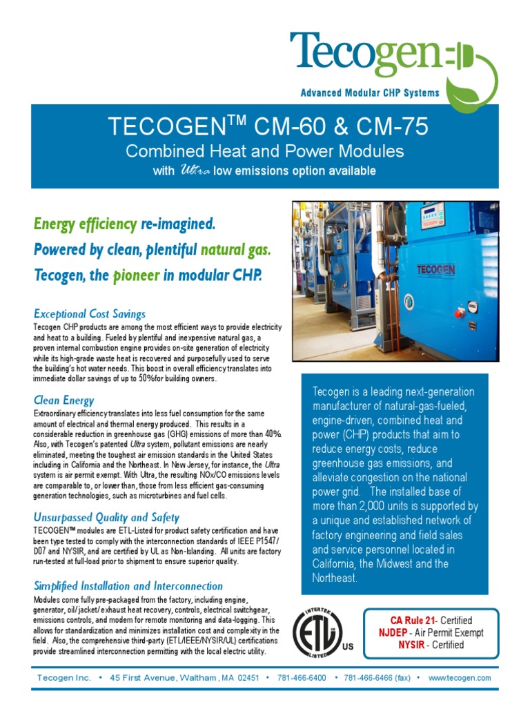 Tecogen CM-60 & CM-75: Combined Heat and Power Modules | Download Free ...