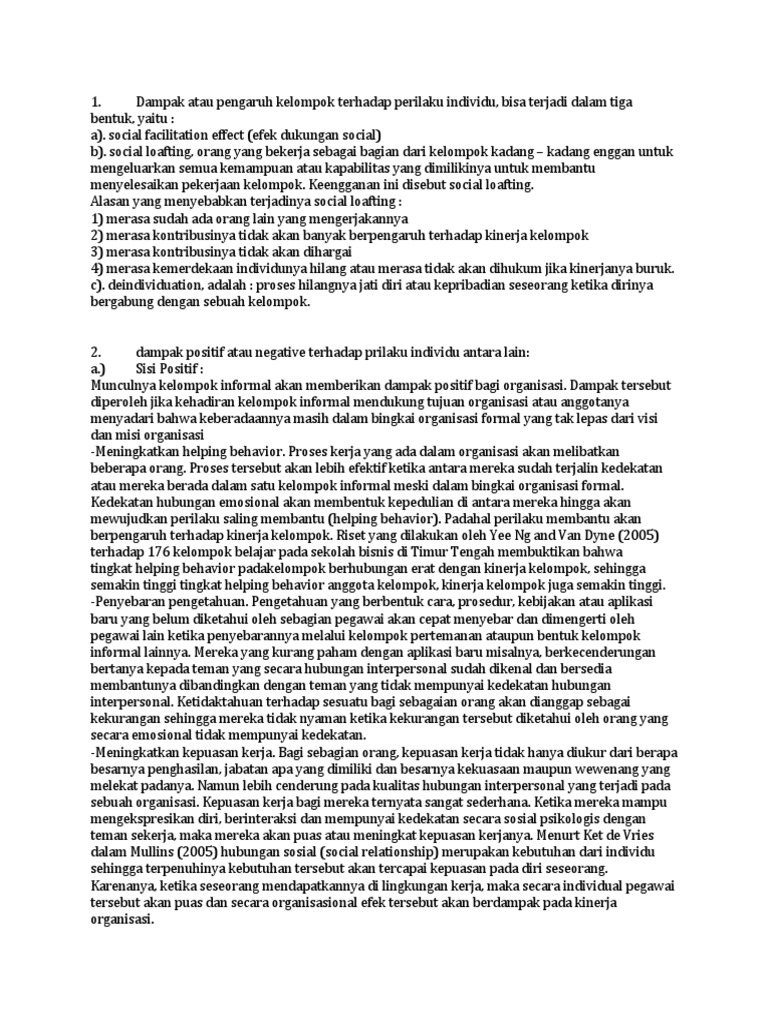 Dampak Atau Pengaruh Kelompok Terhadap Perilaku Individu | PDF