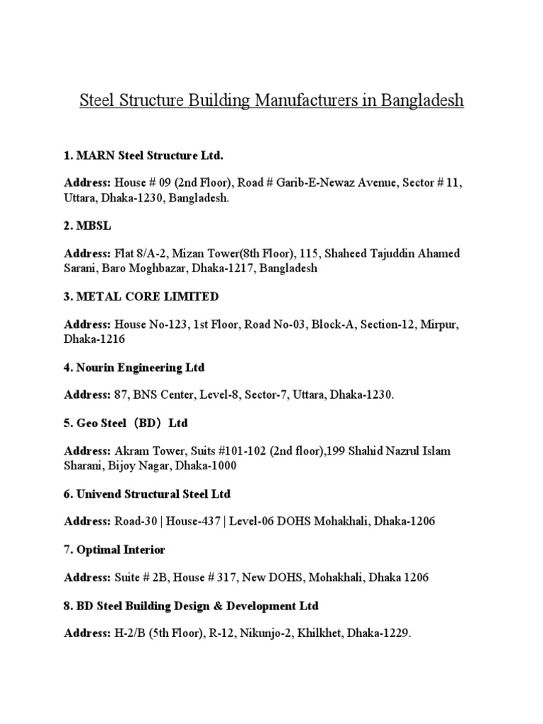 Steel Structure Building Manufacturers in Bangladesh | PDF