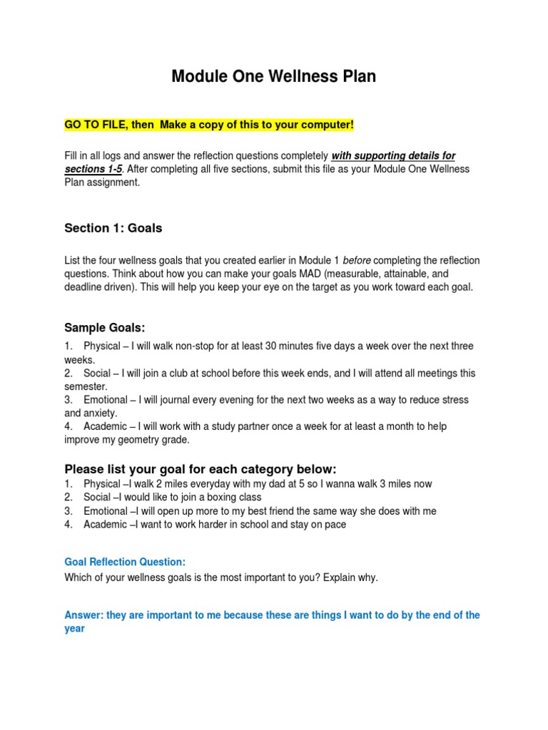 Module One Wellness Plan NEW | PDF | Heart Rate | Physical Fitness