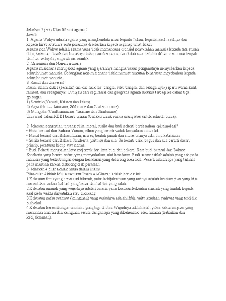 Klasifikasi dan Etika Agama | PDF | Pengembangan Diri