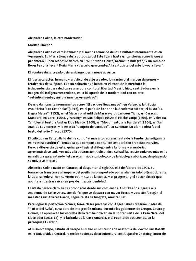 Alejandro Colina y La Modernidad | PDF | Venezuela