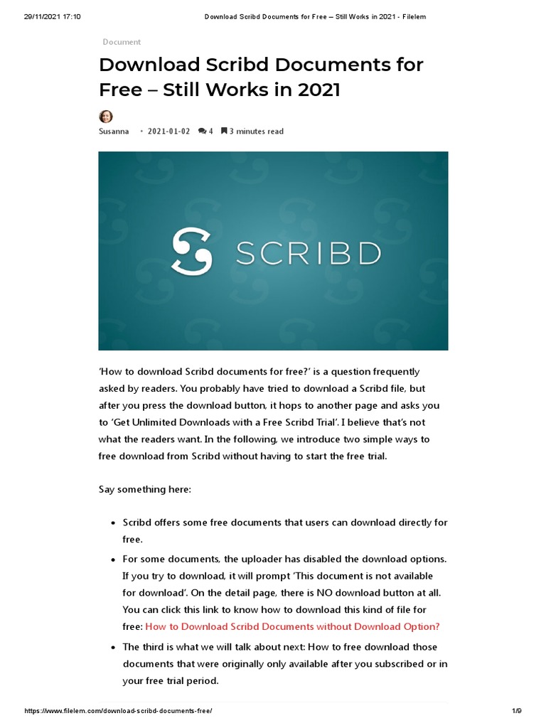Scribd Documents For Free - Still Works in 2021 - Filelem | PDF ...