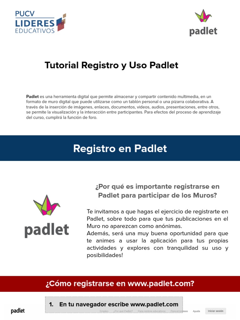 Registro y Uso Tutorial Padlet 2.0 | PDF | Multimedia | Informática