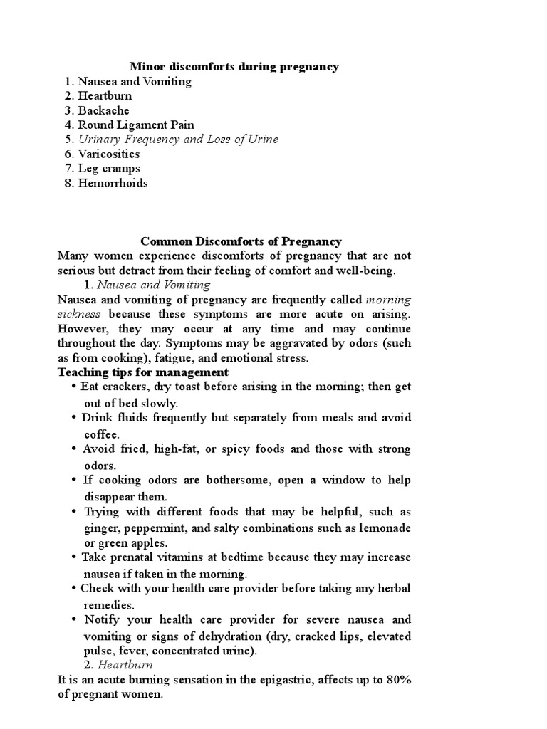 6 Minor Discomforts During Pregnancy | PDF | Constipation | Nausea