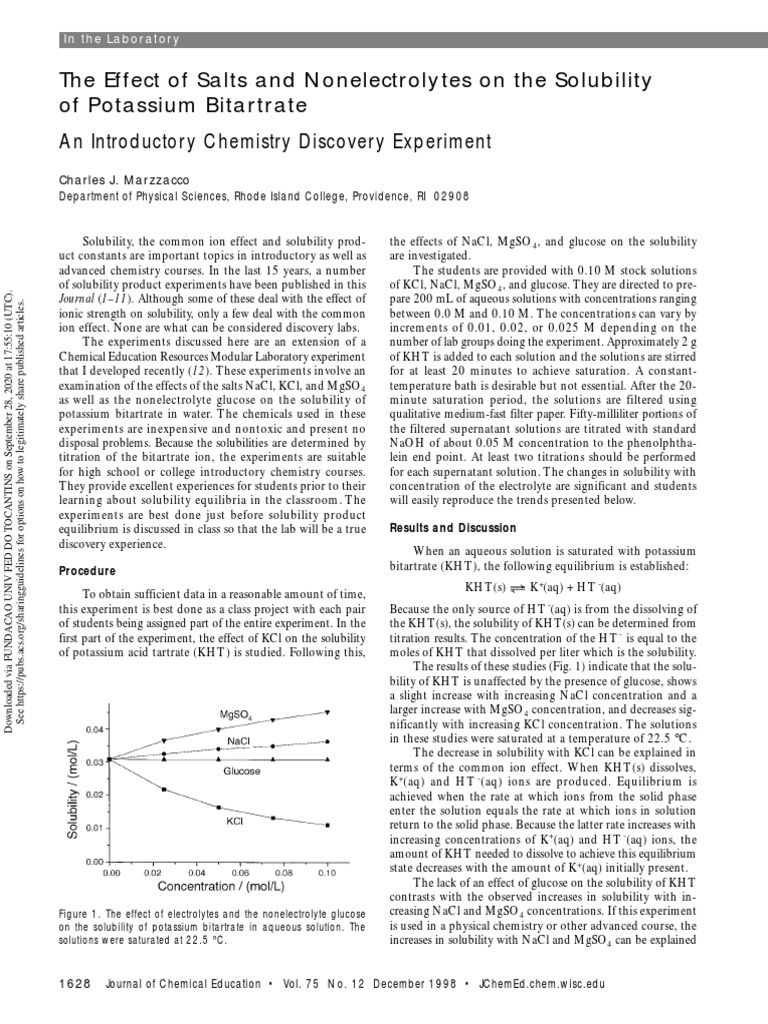 4.effect of Salts and Nonelectrolytes in The Solubility of Potassium ...
