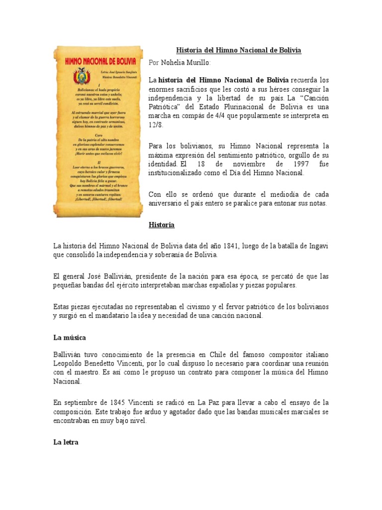 Historia Del Himno Nacional de Bolivia | PDF