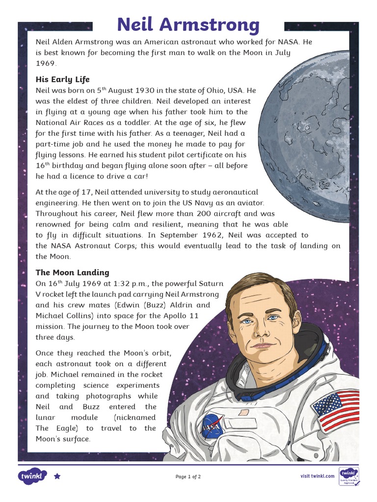 UKS2 Neil Armstrong Differentiated Reading Comprehension Activity | PDF ...