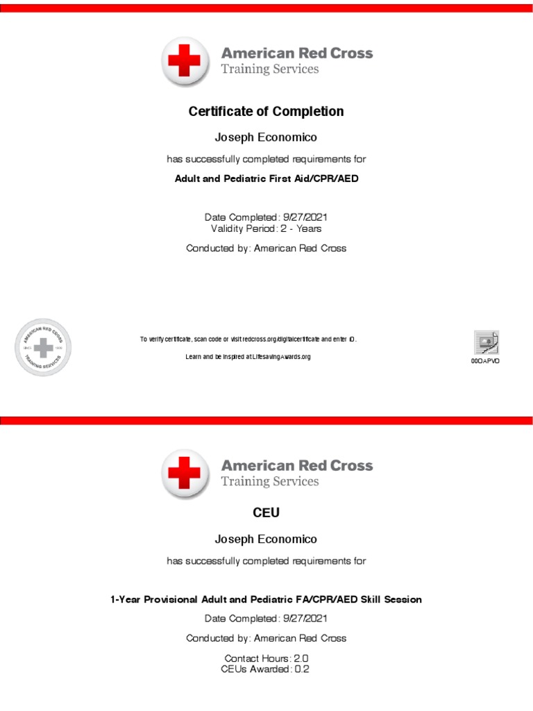 Red Cross CPR/First Aid Certificate Verification | PDF