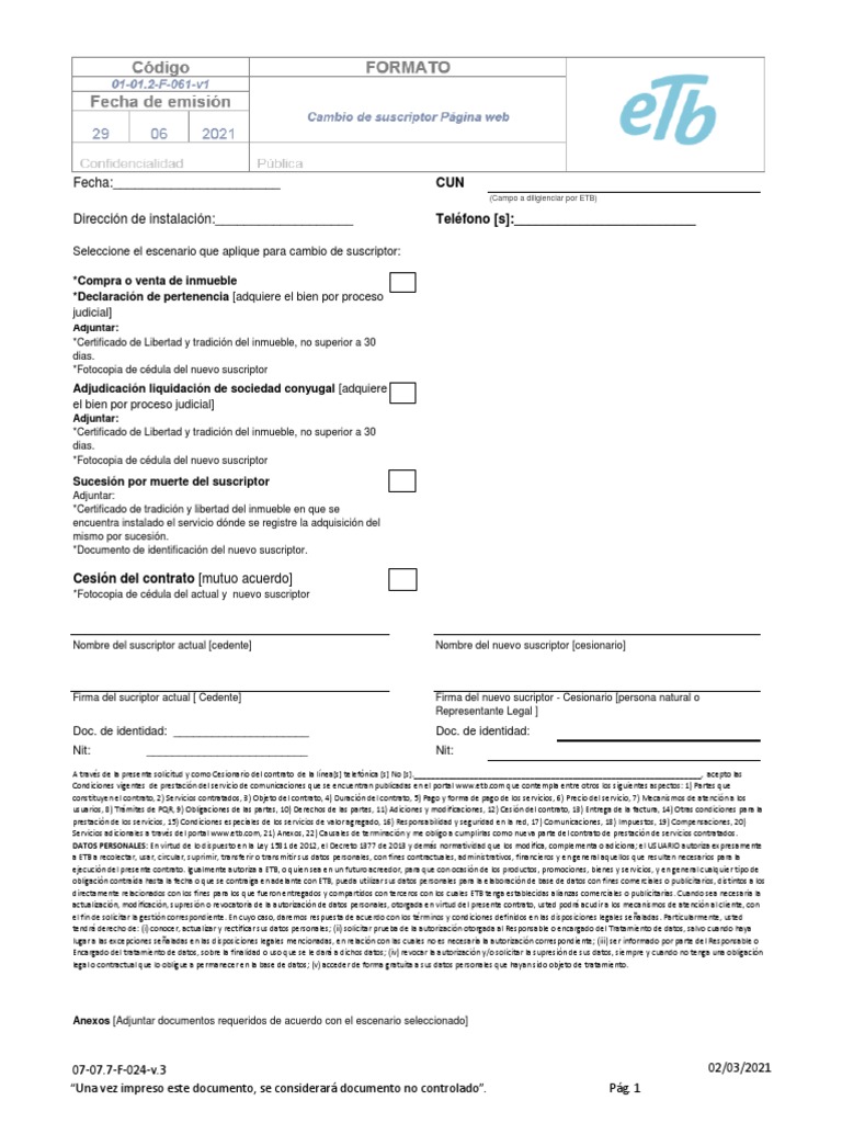 Cambio de Suscriptor de Servicios | PDF | Negocios | Finanzas y dinero