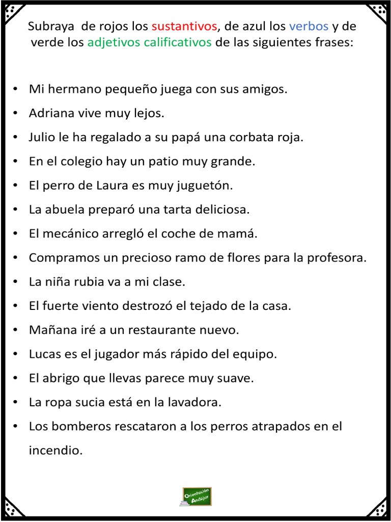 Sustantivos Verbos y Adjetivos | PDF