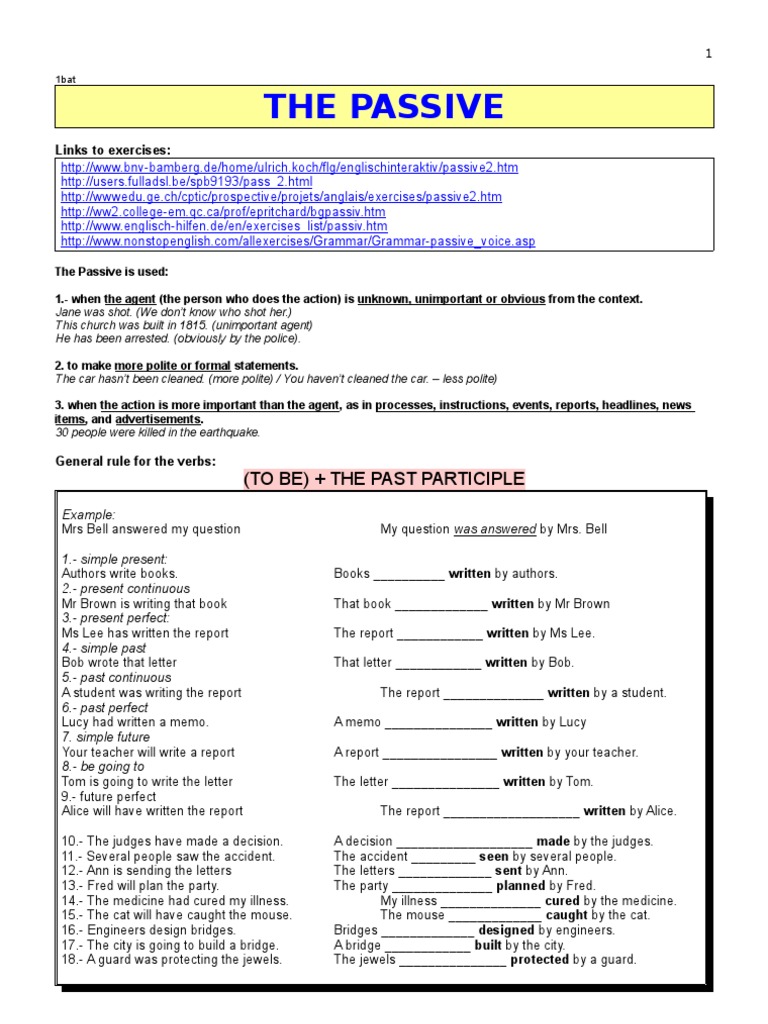 Bat The Passive | PDF | Subject (Grammar)