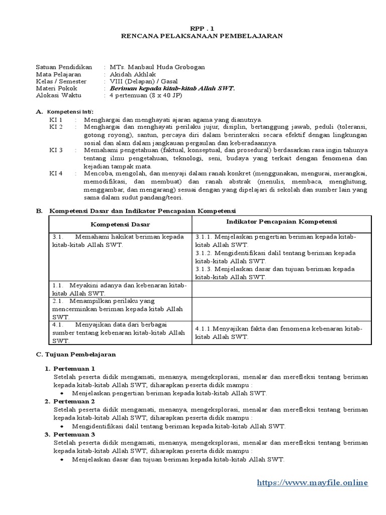 RPP Akidah Akhlak MTs Kelas 8 Semester 1 | PDF | Karier & Perkembangan | Sains & Matematika